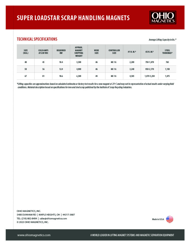 Product Information | Ohio Magnetics Ohio Magnetics